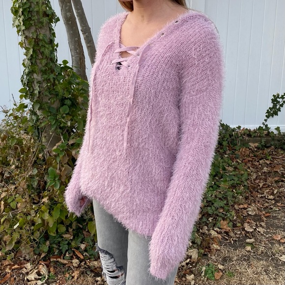 AMP | Sweaters | Amp Super Fuzzy Lavender Hoodie Sweater W Lacing At ...